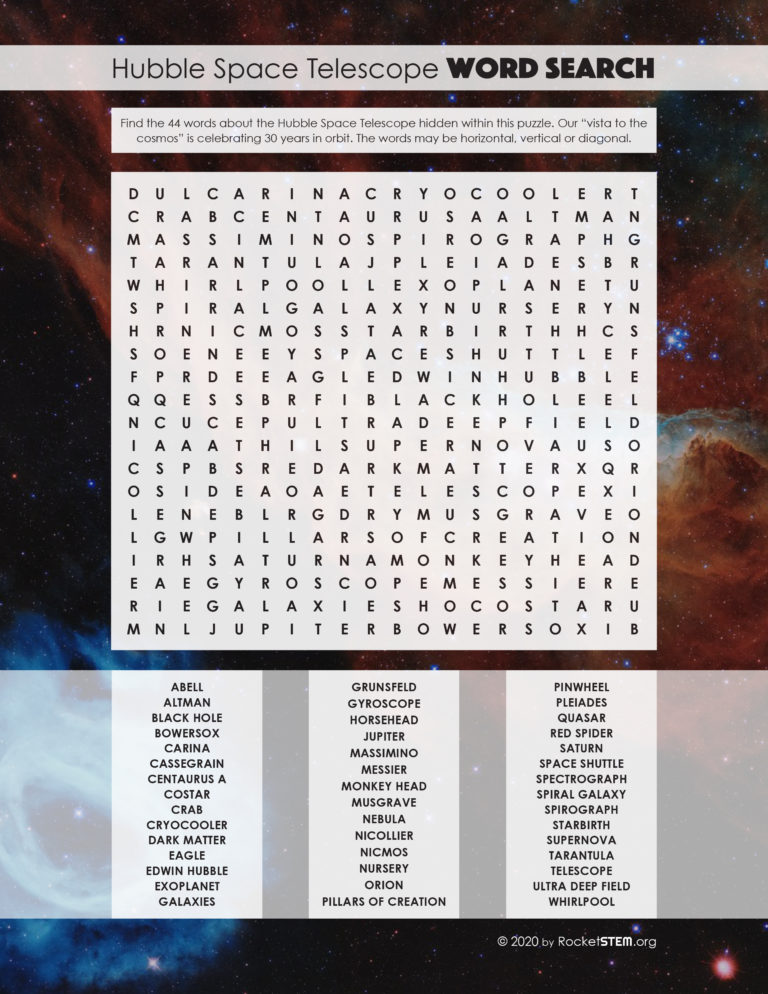 Hubble Space Telescope Word Search - RocketSTEM