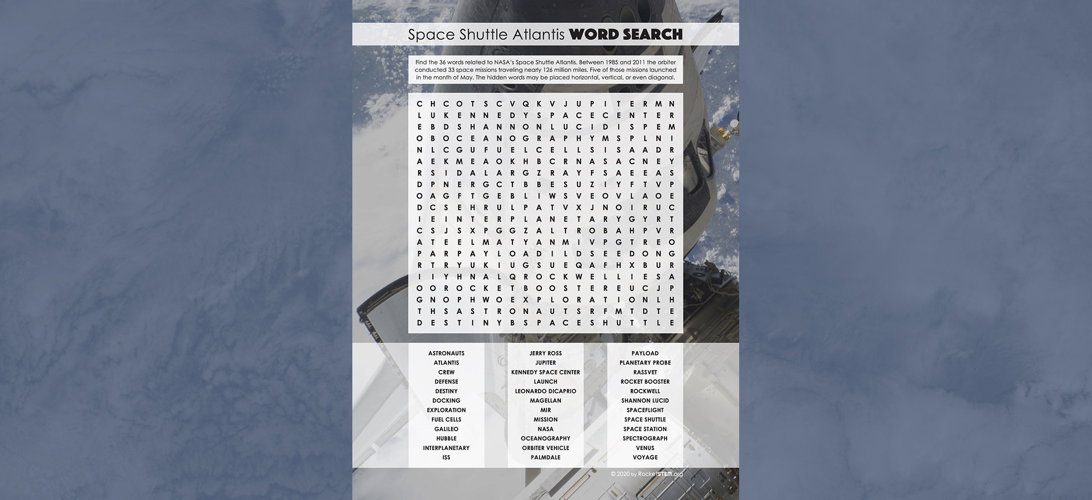 Space Shuttle Atlantis Word Search - RocketSTEM