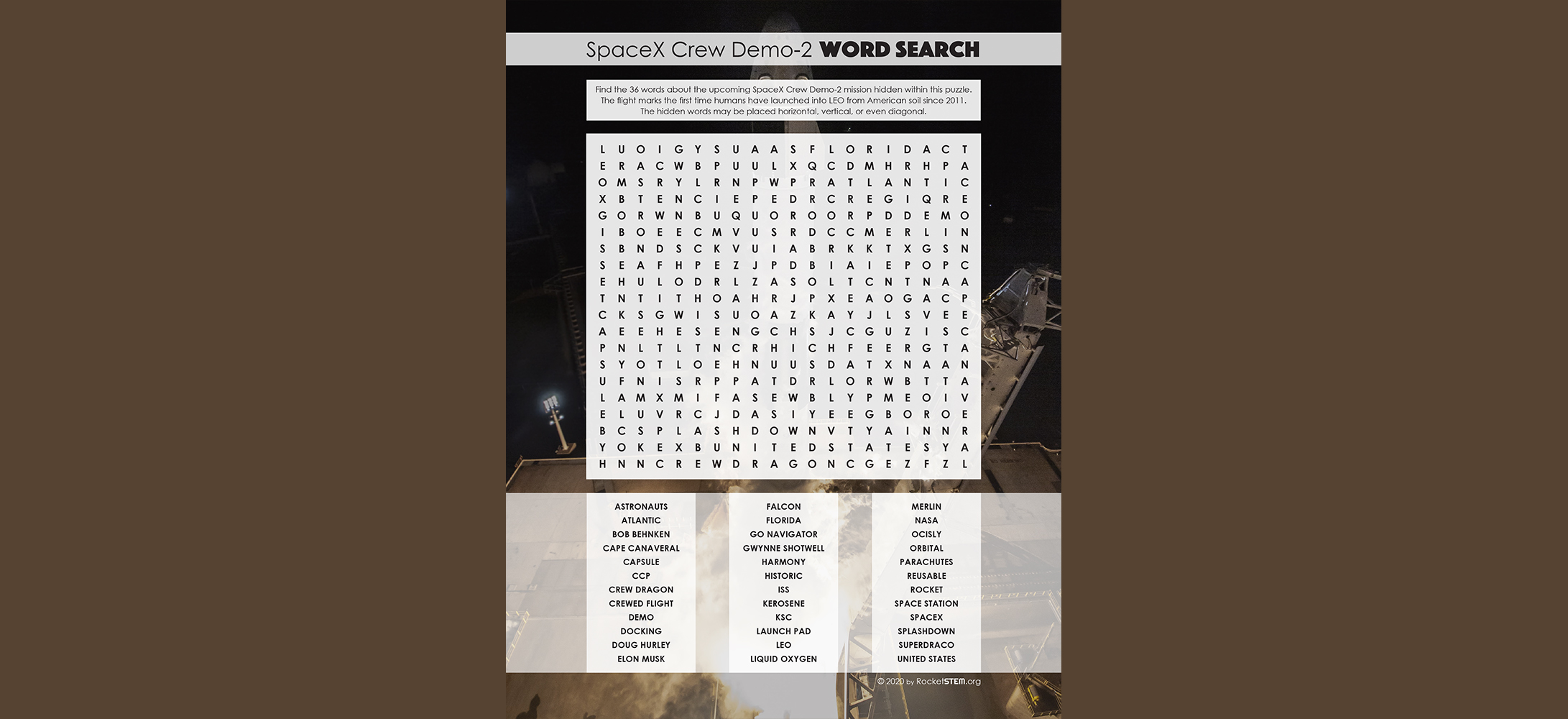 SpaceX Crew Demo-2 Launch Word Search - RocketSTEM