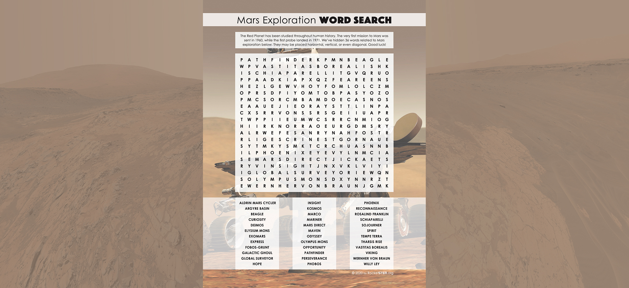 Mars Exploration Word Search - RocketSTEM