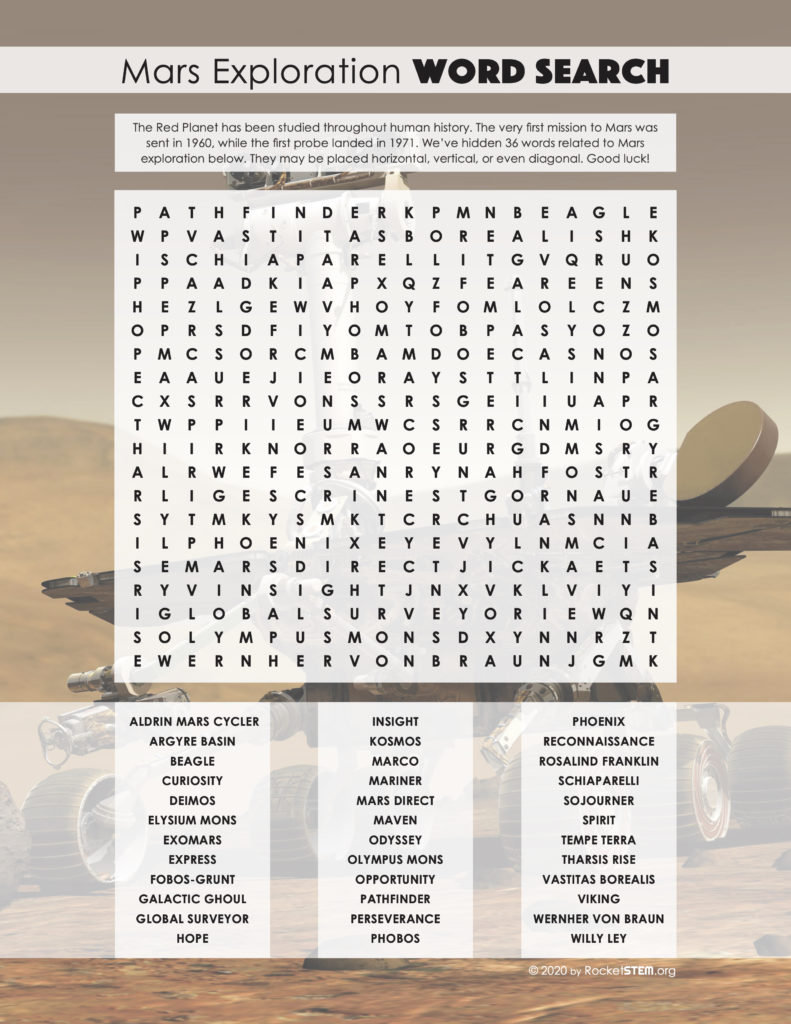 Mars Exploration Word Search - RocketSTEM